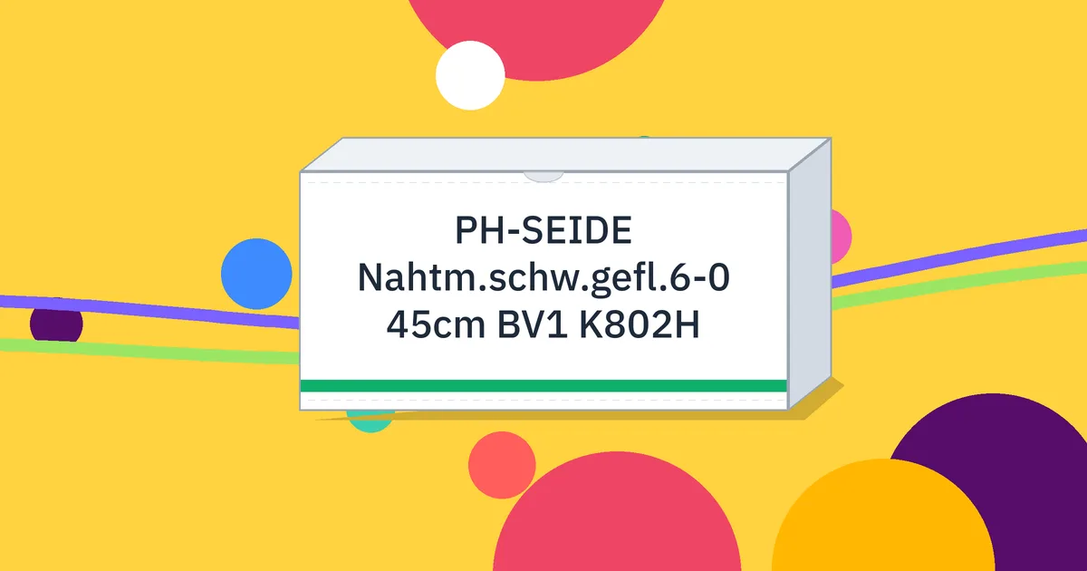 Symbolbild: Packung mit der Aufschrift PH-SEIDE Nahtm.schw.gefl.6-0 45cm BV1 K802H (PZN 16039139) – Verfügbarkeit und Bezug in Apotheken in Frankfurt am Main