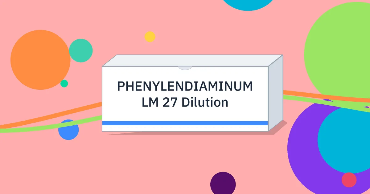 Symbolbild: Packung mit der Aufschrift PHENYLENDIAMINUM LM 27 Dilution (PZN 13638514) – Verfügbarkeit und Bezug in Apotheken in Frankfurt am Main