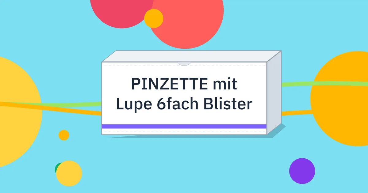 Symbolbild: Packung mit der Aufschrift PINZETTE mit Lupe 6fach Blister (PZN 01596070) – Verfügbarkeit und Bezug in Apotheken in Frankfurt am Main