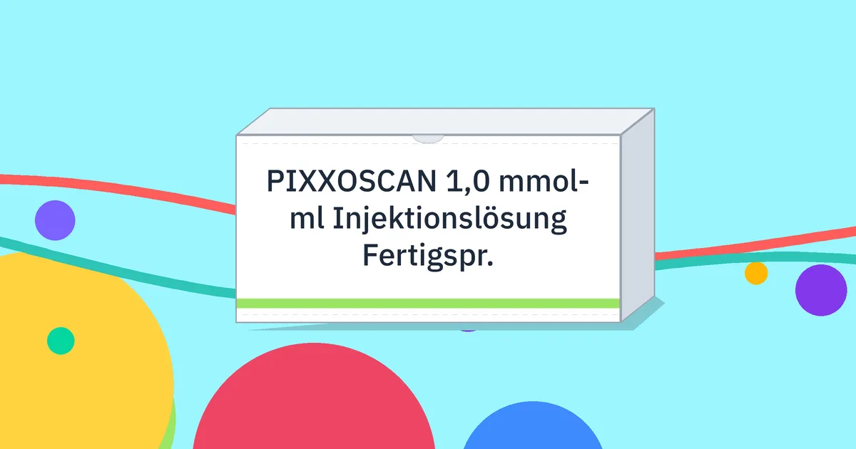 Symbolbild: Packung mit der Aufschrift PIXXOSCAN 1,0 mmol-ml Injektionslösung Fertigspr. (PZN 18456433) – Verfügbarkeit und Bezug in Apotheken in Frankfurt am Main