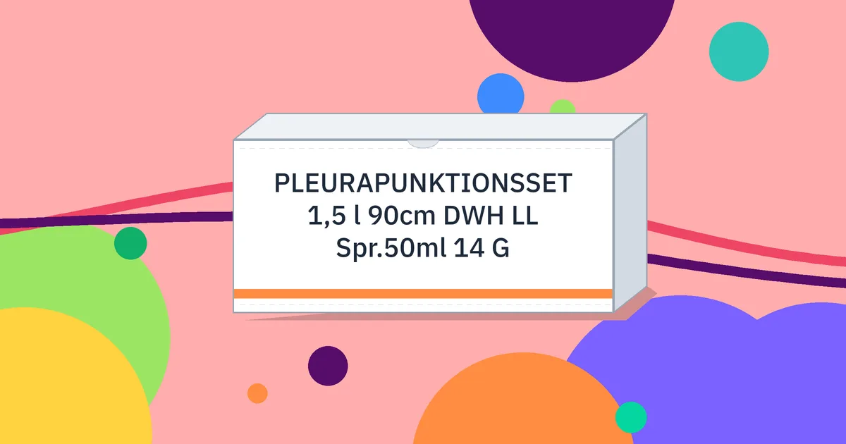 Symbolbild: Packung mit der Aufschrift PLEURAPUNKTIONSSET 1,5 l 90cm DWH LL Spr.50ml 14 G (PZN 17484284) – Verfügbarkeit und Bezug in Apotheken in Frankfurt am Main
