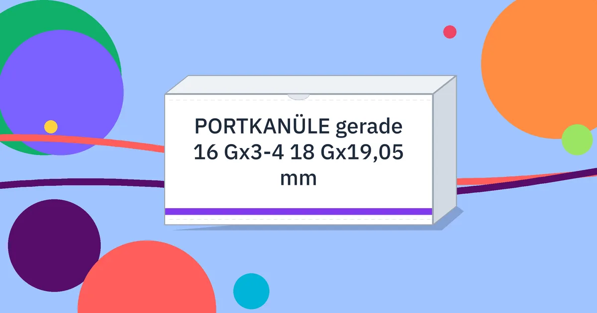 Symbolbild: Packung mit der Aufschrift PORTKANÜLE gerade 16 Gx3-4 18 Gx19,05 mm (PZN 14061519) – Verfügbarkeit und Bezug in Apotheken in Frankfurt am Main