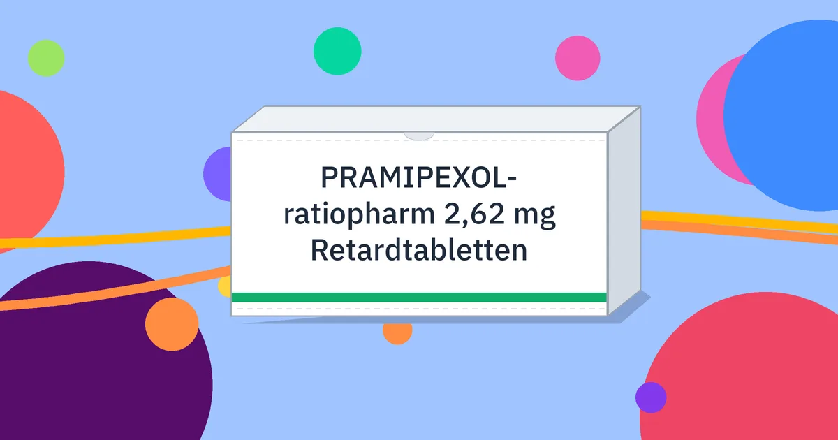 Symbolbild: Packung mit der Aufschrift PRAMIPEXOL-ratiopharm 2,62 mg Retardtabletten (PZN 10072259) – Verfügbarkeit und Bezug in Apotheken in Frankfurt am Main