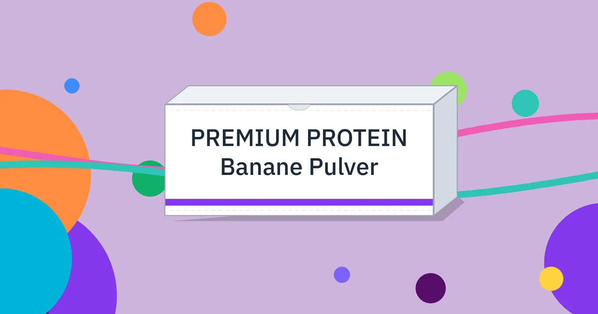 Symbolbild: Packung mit der Aufschrift PREMIUM PROTEIN Banane Pulver (PZN 12458626) – Verfügbarkeit und Bezug in Apotheken in Frankfurt am Main