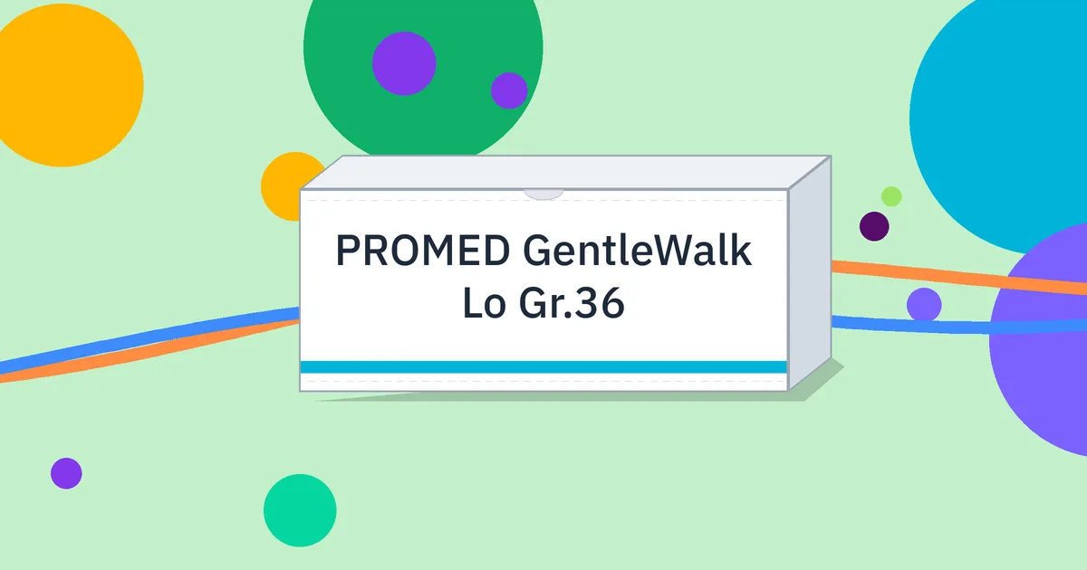 Symbolbild: Packung mit der Aufschrift PROMED GentleWalk Lo Gr.36 (PZN 07287795) – Verfügbarkeit und Bezug in Apotheken in Frankfurt am Main