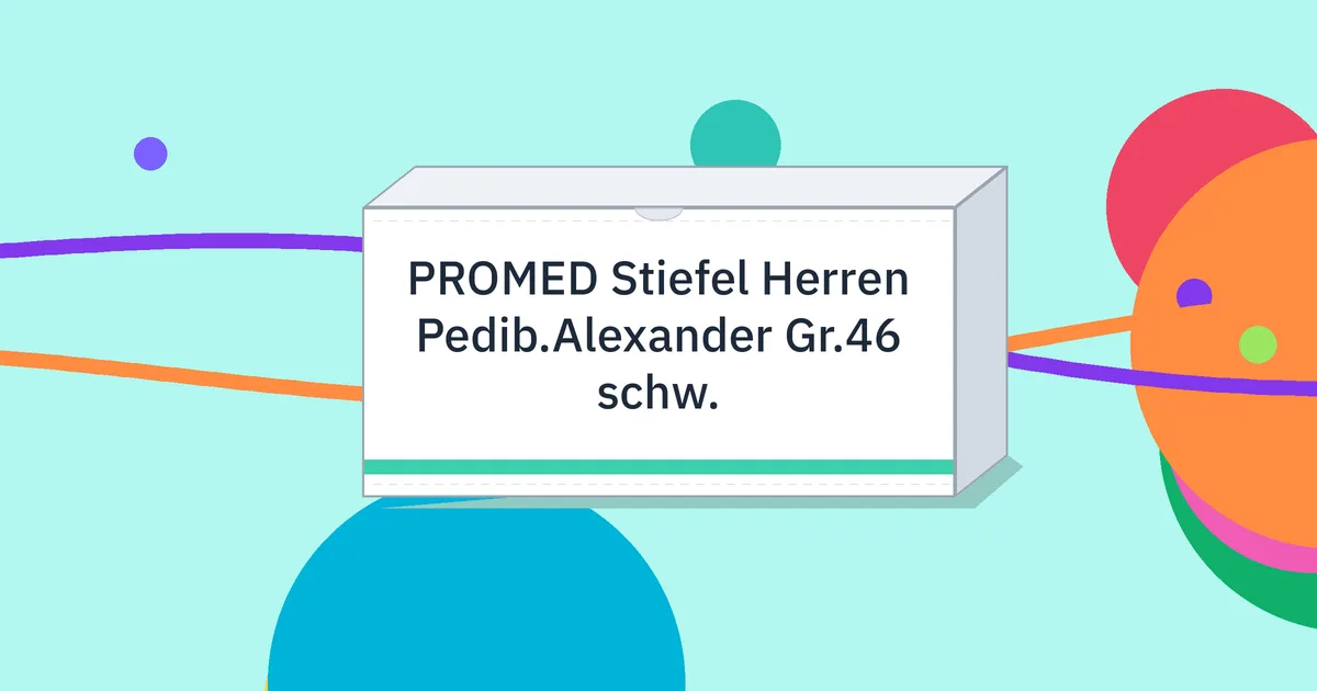 Symbolbild: Packung mit der Aufschrift PROMED Stiefel Herren Pedib.Alexander Gr.46 schw. (PZN 11710383) – Verfügbarkeit und Bezug in Apotheken in Frankfurt am Main