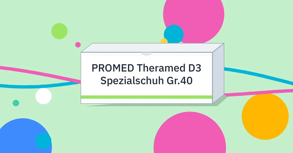 Symbolbild: Packung mit der Aufschrift PROMED Theramed D3 Spezialschuh Gr.40 (PZN 05482311) – Verfügbarkeit und Bezug in Apotheken in Frankfurt am Main