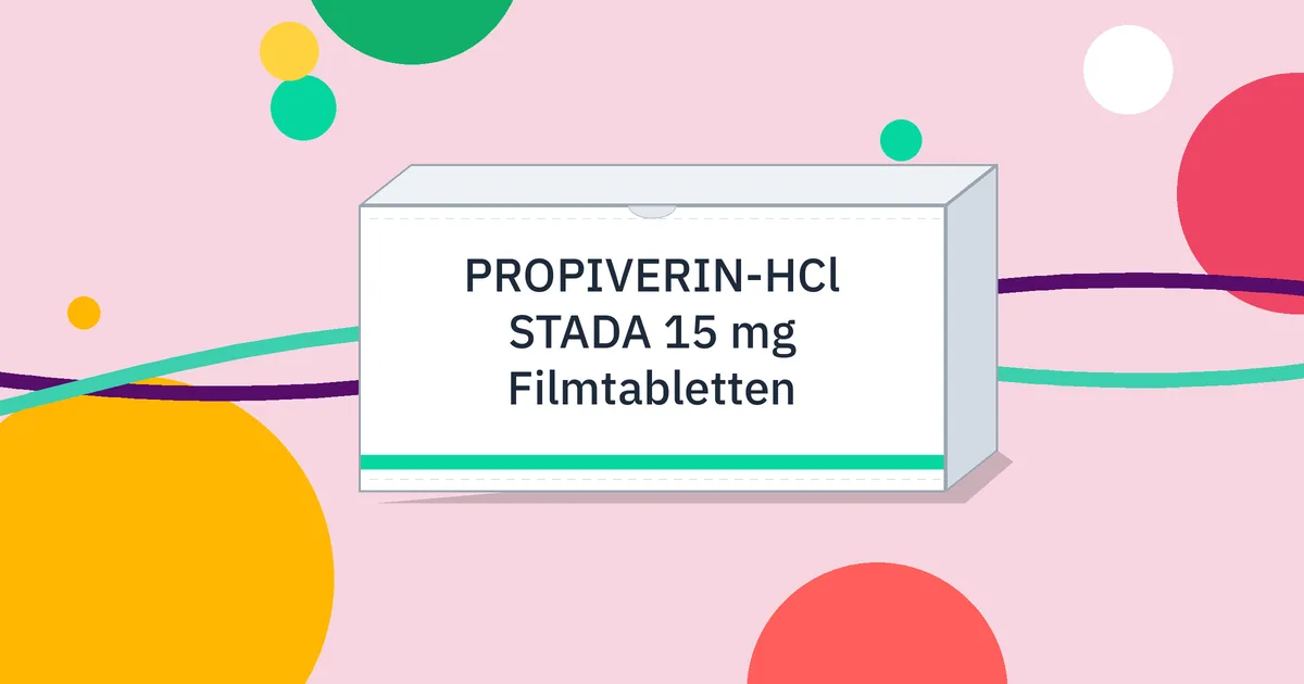 Symbolbild: Packung mit der Aufschrift PROPIVERIN-HCl STADA 15 mg Filmtabletten (PZN 05542527) – Verfügbarkeit und Bezug in Apotheken in Frankfurt am Main
