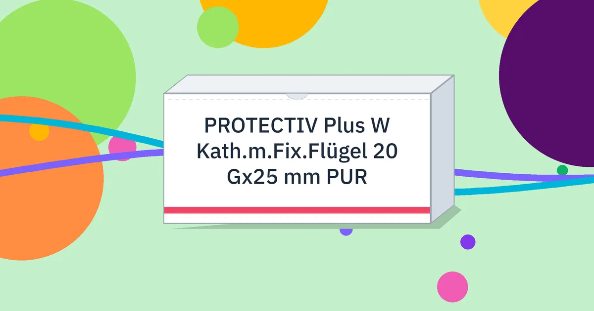 Symbolbild: Packung mit der Aufschrift PROTECTIV Plus W Kath.m.Fix.Flügel 20 Gx25 mm PUR (PZN 08428424) – Verfügbarkeit und Bezug in Apotheken in Frankfurt am Main