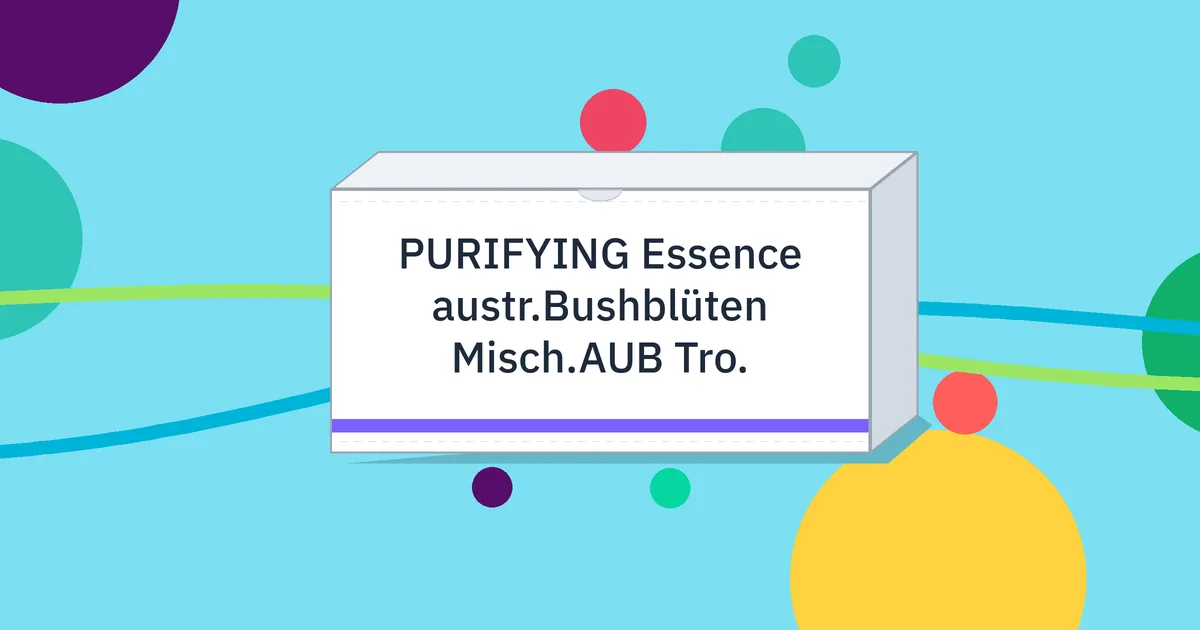 Symbolbild: Packung mit der Aufschrift PURIFYING Essence austr.Bushblüten Misch.AUB Tro. (PZN 05000944) – Verfügbarkeit und Bezug in Apotheken in Frankfurt am Main