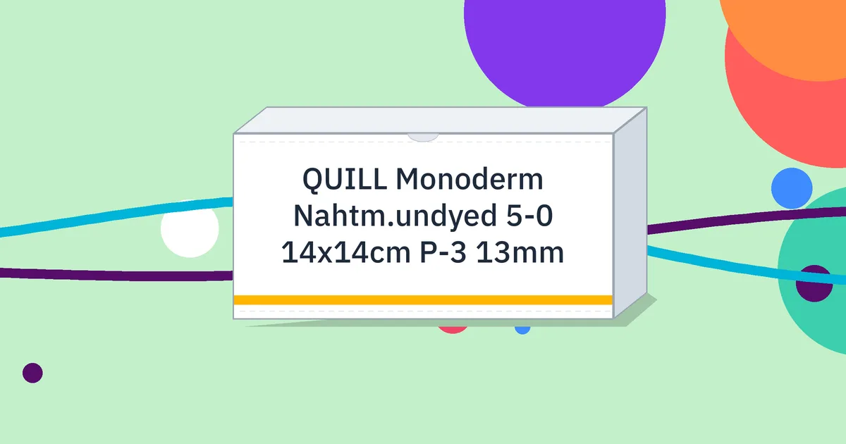 Symbolbild: Packung mit der Aufschrift QUILL Monoderm Nahtm.undyed 5-0 14x14cm P-3 13mm (PZN 17988783) – Verfügbarkeit und Bezug in Apotheken in Frankfurt am Main