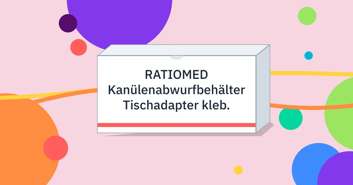 Symbolbild: Packung mit der Aufschrift RATIOMED Kanülenabwurfbehälter Tischadapter kleb. (PZN 18197291) – Verfügbarkeit und Bezug in Apotheken in Frankfurt am Main