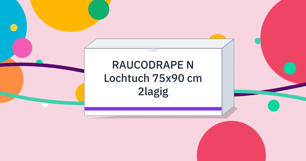 Symbolbild: Packung mit der Aufschrift RAUCODRAPE N Lochtuch 75x90 cm 2lagig (PZN 06162407) – Verfügbarkeit und Bezug in Apotheken in Frankfurt am Main