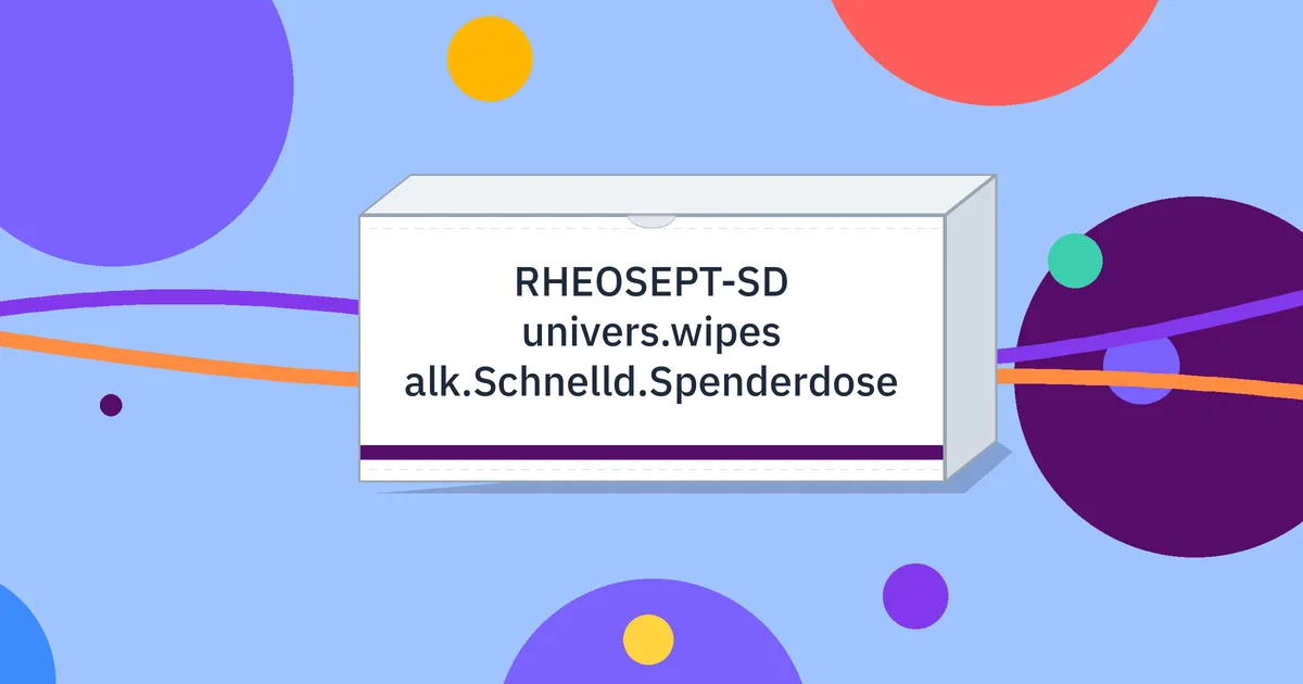 Symbolbild: Packung mit der Aufschrift RHEOSEPT-SD univers.wipes alk.Schnelld.Spenderdose (PZN 17271766) – Verfügbarkeit und Bezug in Apotheken in Frankfurt am Main