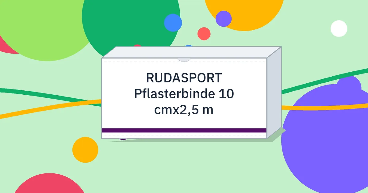 Symbolbild: Packung mit der Aufschrift RUDASPORT Pflasterbinde 10 cmx2,5 m (PZN 15893044) – Verfügbarkeit und Bezug in Apotheken in Frankfurt am Main