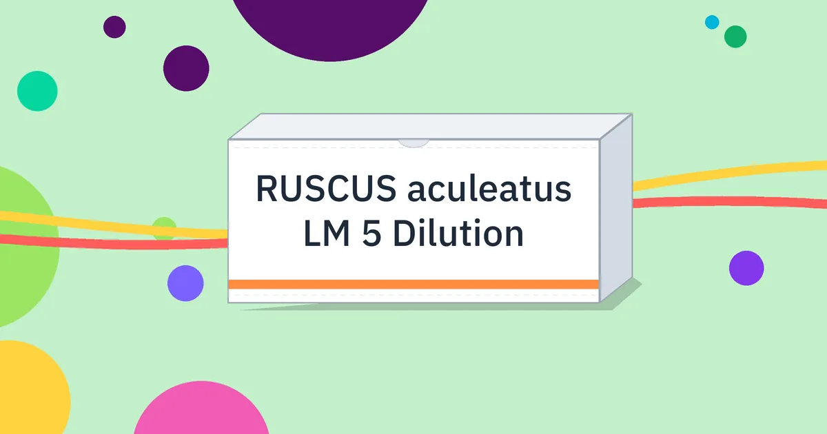 Symbolbild: Packung mit der Aufschrift RUSCUS aculeatus LM 5 Dilution (PZN 13173179) – Verfügbarkeit und Bezug in Apotheken in Frankfurt am Main