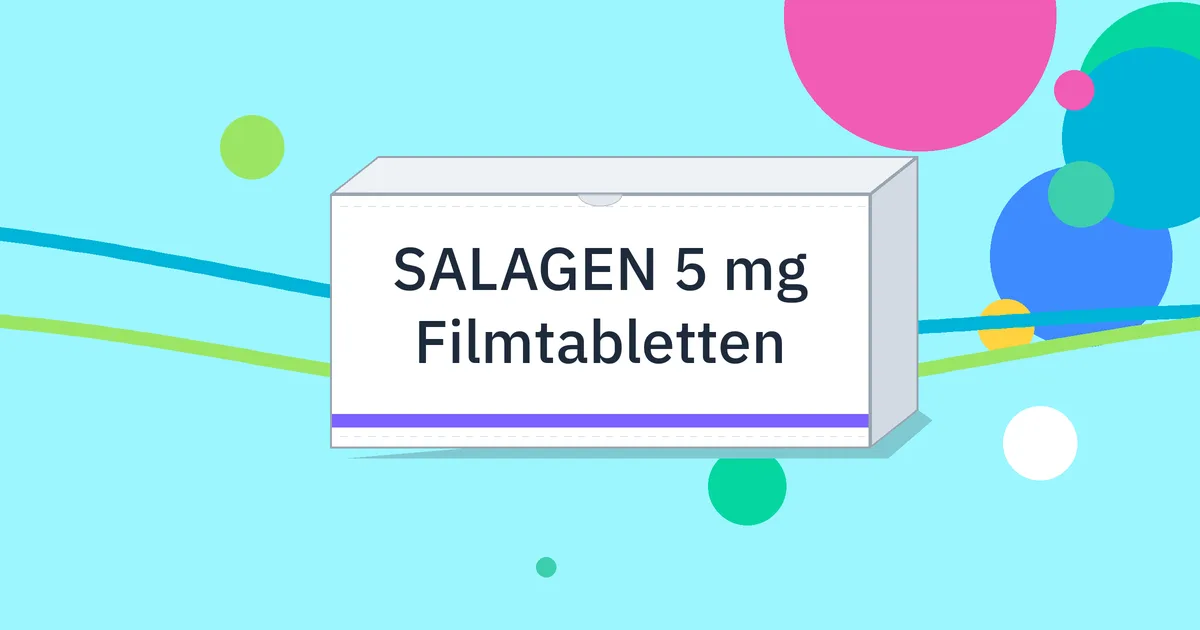 Symbolbild: Packung mit der Aufschrift SALAGEN 5 mg Filmtabletten (PZN 17825242) – Verfügbarkeit und Bezug in Apotheken in Frankfurt am Main