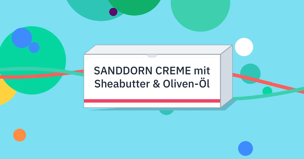 Symbolbild: Packung mit der Aufschrift SANDDORN CREME mit Sheabutter & Oliven-Öl (PZN 12559416) – Verfügbarkeit und Bezug in Apotheken in Frankfurt am Main