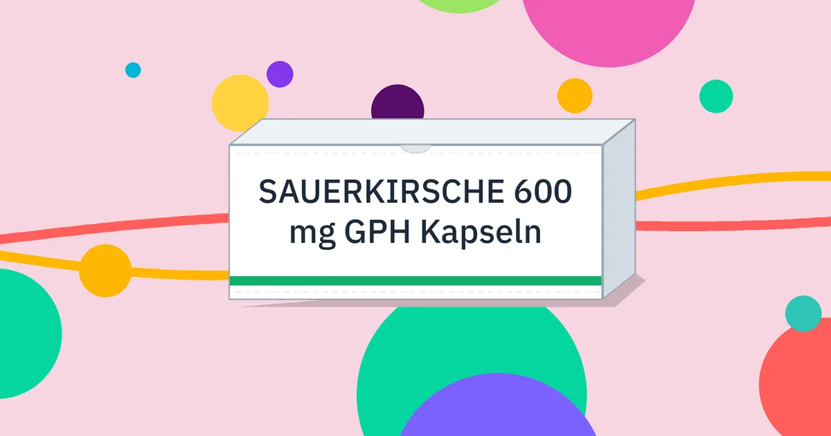 Symbolbild: Packung mit der Aufschrift SAUERKIRSCHE 600 mg GPH Kapseln (PZN 20857228) – Verfügbarkeit und Bezug in Apotheken in Frankfurt am Main