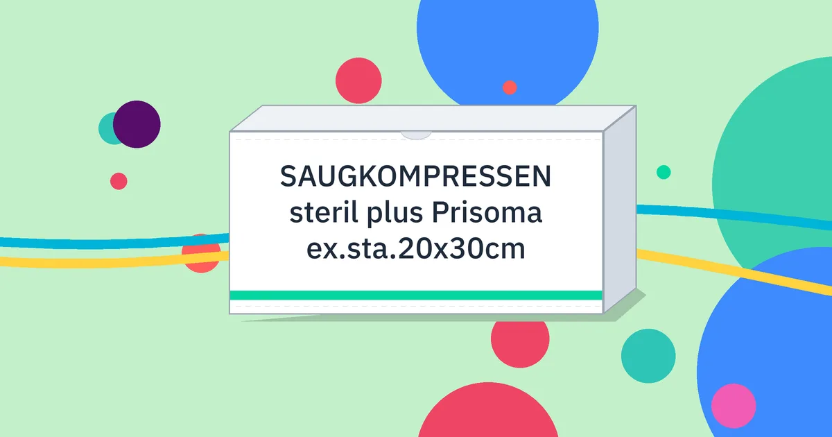 Symbolbild: Packung mit der Aufschrift SAUGKOMPRESSEN steril plus Prisoma ex.sta.20x30cm (PZN 18717307) – Verfügbarkeit und Bezug in Apotheken in Frankfurt am Main