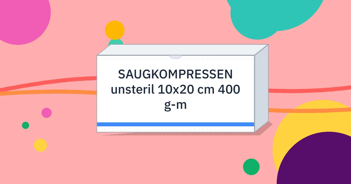Symbolbild: Packung mit der Aufschrift SAUGKOMPRESSEN unsteril 10x20 cm 400 g-m (PZN 01653810) – Verfügbarkeit und Bezug in Apotheken in Frankfurt am Main