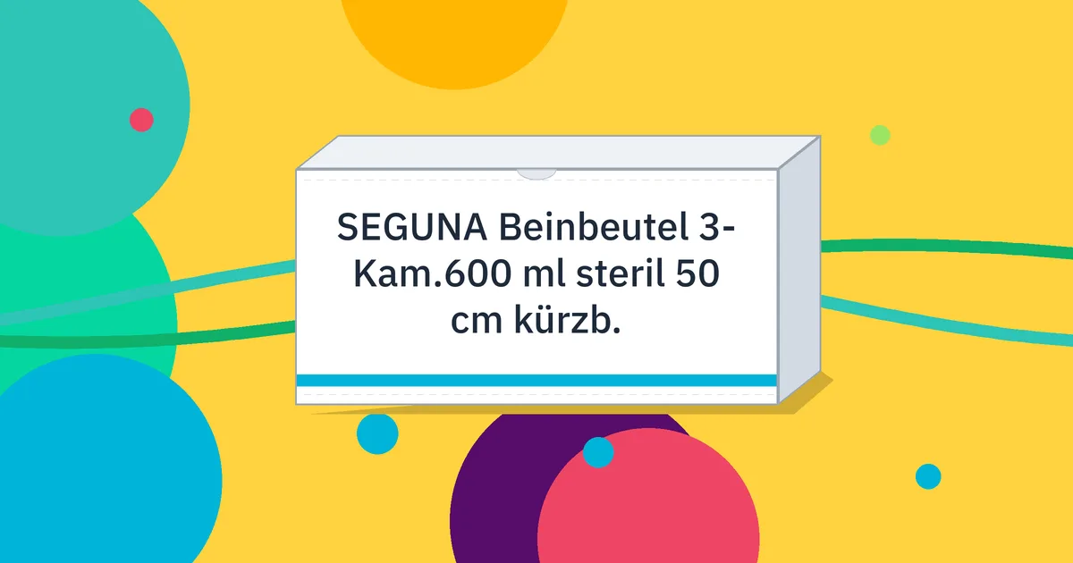 Symbolbild: Packung mit der Aufschrift SEGUNA Beinbeutel 3-Kam.600 ml steril 50 cm kürzb. (PZN 14312743) – Verfügbarkeit und Bezug in Apotheken in Frankfurt am Main