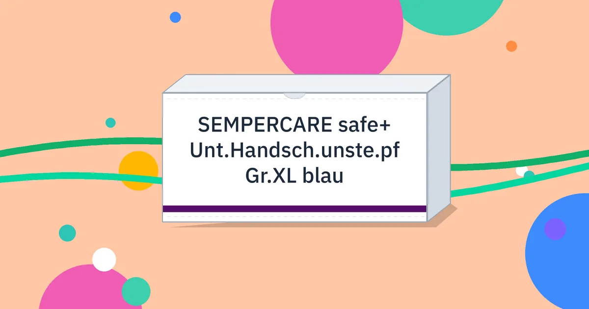 Symbolbild: Packung mit der Aufschrift SEMPERCARE safe+ Unt.Handsch.unste.pf Gr.XL blau (PZN 19342281) – Verfügbarkeit und Bezug in Apotheken in Frankfurt am Main