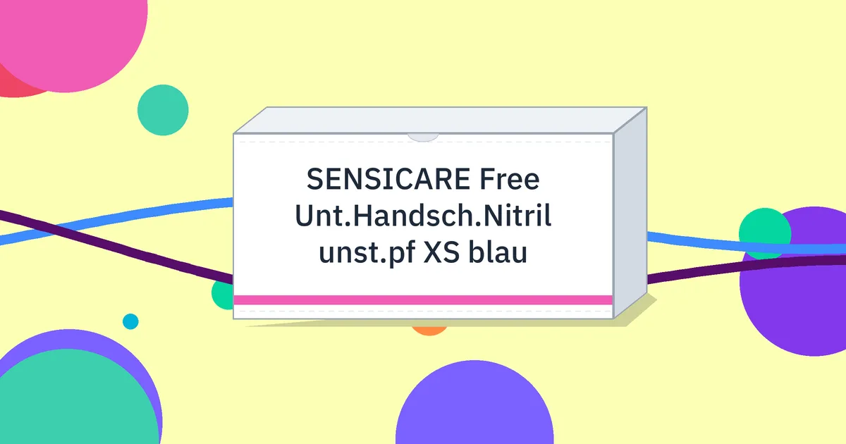 Symbolbild: Packung mit der Aufschrift SENSICARE Free Unt.Handsch.Nitril unst.pf XS blau (PZN 16210277) – Verfügbarkeit und Bezug in Apotheken in Frankfurt am Main