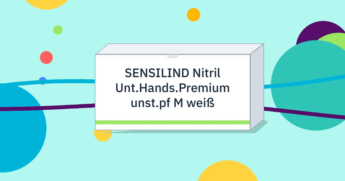 Symbolbild: Packung mit der Aufschrift SENSILIND Nitril Unt.Hands.Premium unst.pf M weiß (PZN 14354032) – Verfügbarkeit und Bezug in Apotheken in Frankfurt am Main
