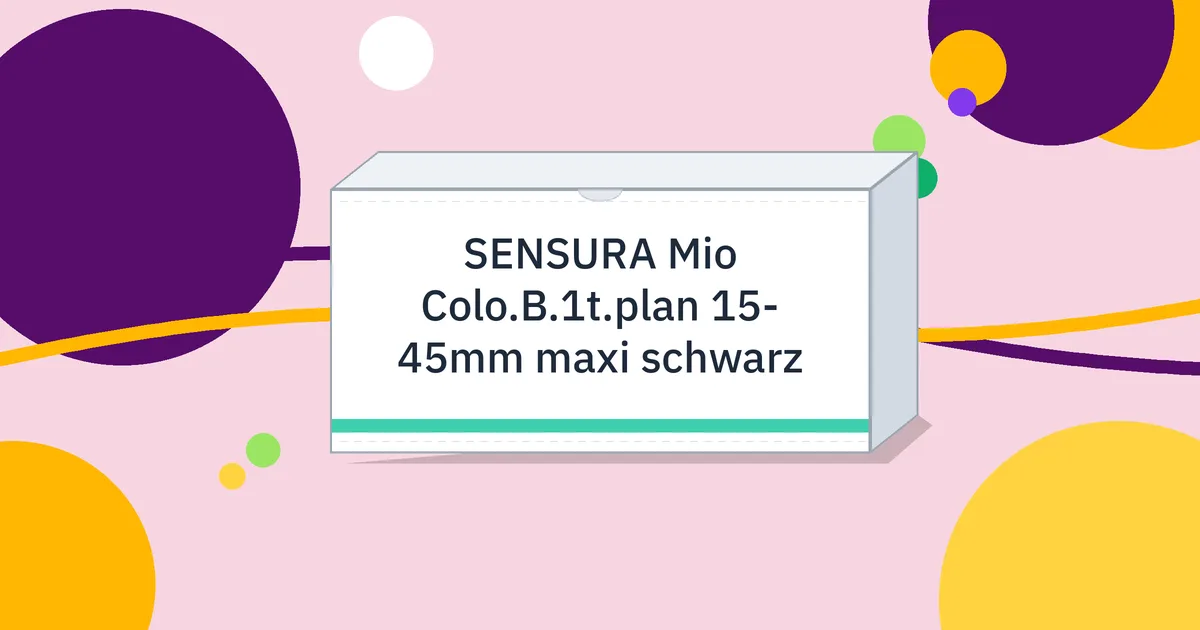 Symbolbild: Packung mit der Aufschrift SENSURA Mio Colo.B.1t.plan 15-45mm maxi schwarz (PZN 19974650) – Verfügbarkeit und Bezug in Apotheken in Frankfurt am Main