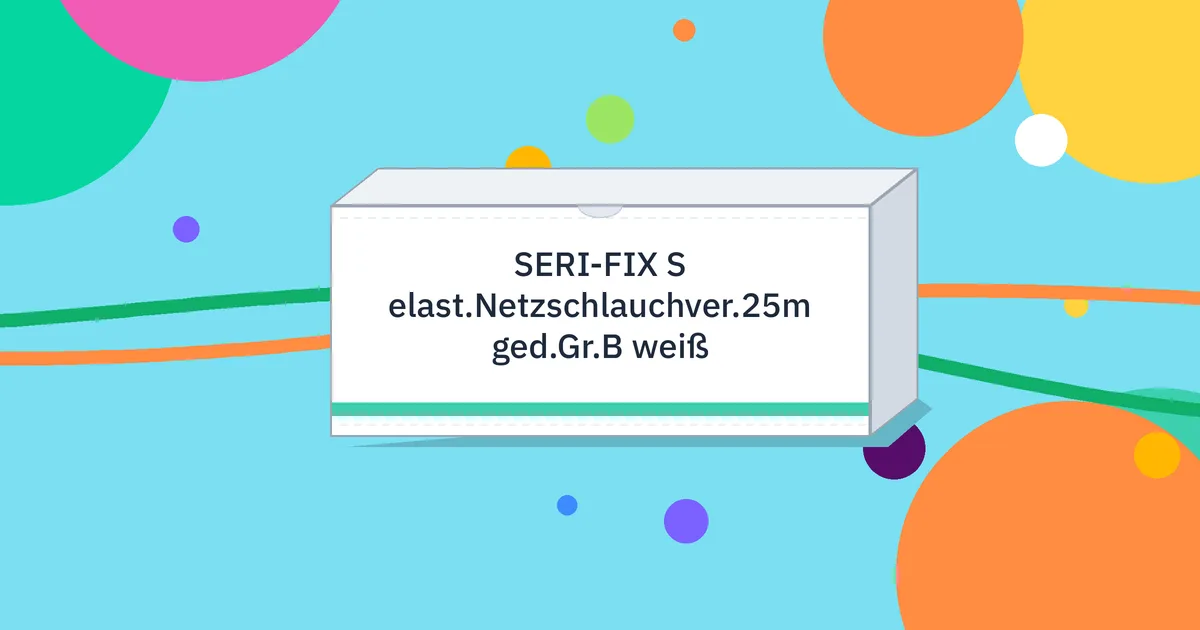 Symbolbild: Packung mit der Aufschrift SERI-FIX S elast.Netzschlauchver.25m ged.Gr.B weiß (PZN 19836592) – Verfügbarkeit und Bezug in Apotheken in Frankfurt am Main