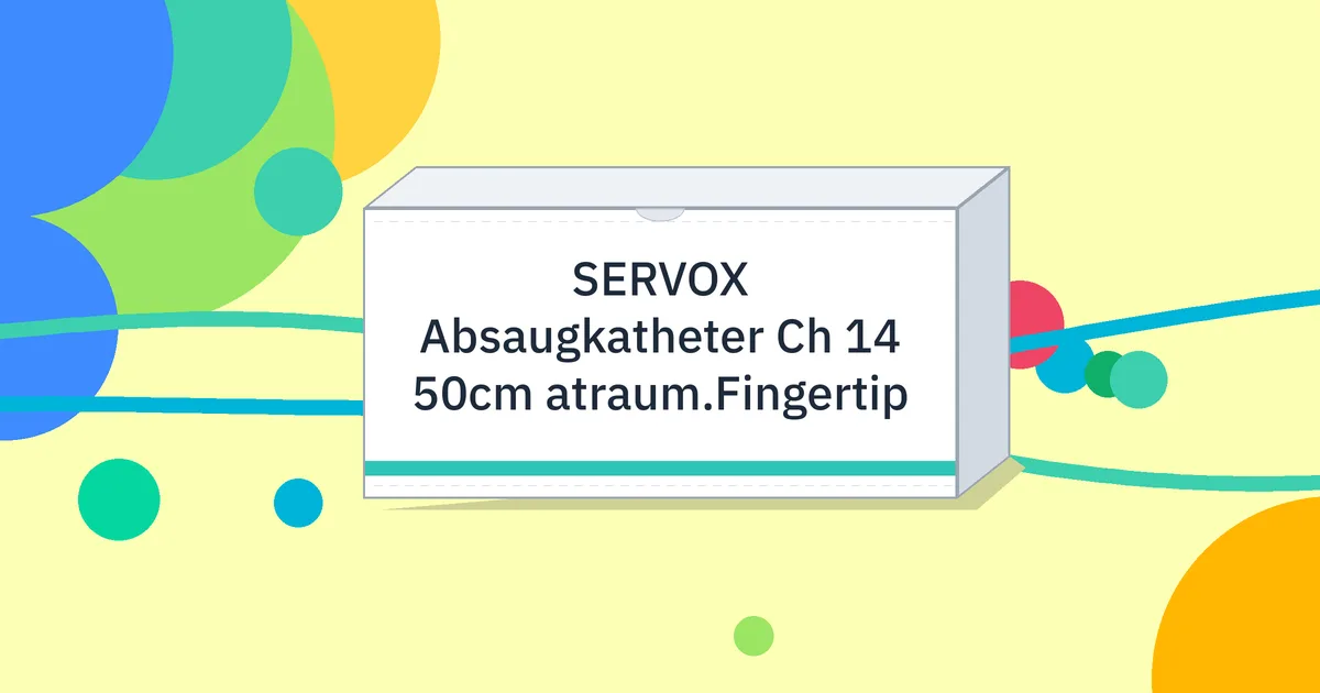 Symbolbild: Packung mit der Aufschrift SERVOX Absaugkatheter Ch 14 50cm atraum.Fingertip (PZN 16395012) – Verfügbarkeit und Bezug in Apotheken in Frankfurt am Main