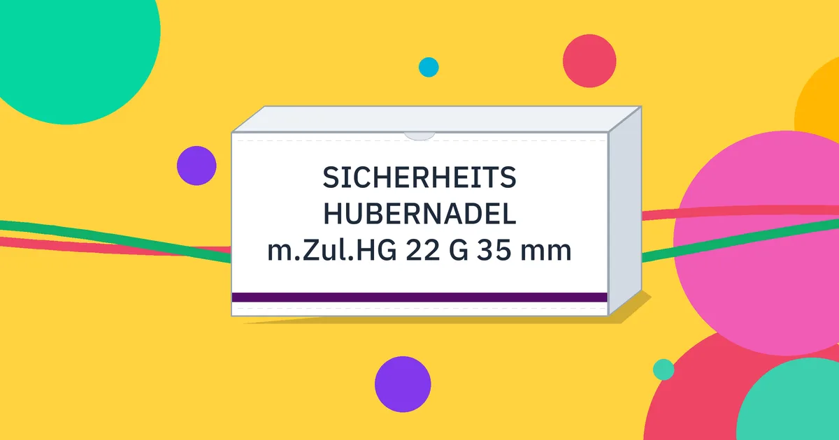 Symbolbild: Packung mit der Aufschrift SICHERHEITS HUBERNADEL m.Zul.HG 22 G 35 mm (PZN 14322032) – Verfügbarkeit und Bezug in Apotheken in Frankfurt am Main