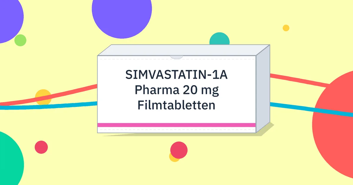 Symbolbild: Packung mit der Aufschrift SIMVASTATIN-1A Pharma 20 mg Filmtabletten (PZN 01970522) – Verfügbarkeit und Bezug in Apotheken in Frankfurt am Main