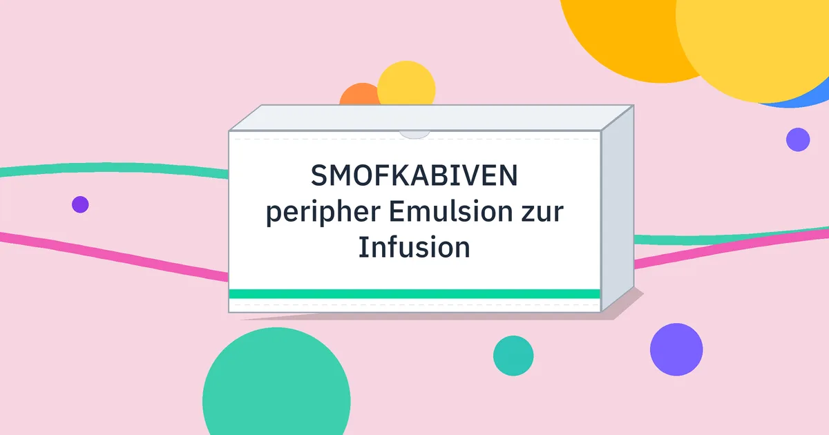 Symbolbild: Packung mit der Aufschrift SMOFKABIVEN peripher Emulsion zur Infusion (PZN 13516805) – Verfügbarkeit und Bezug in Apotheken in Frankfurt am Main