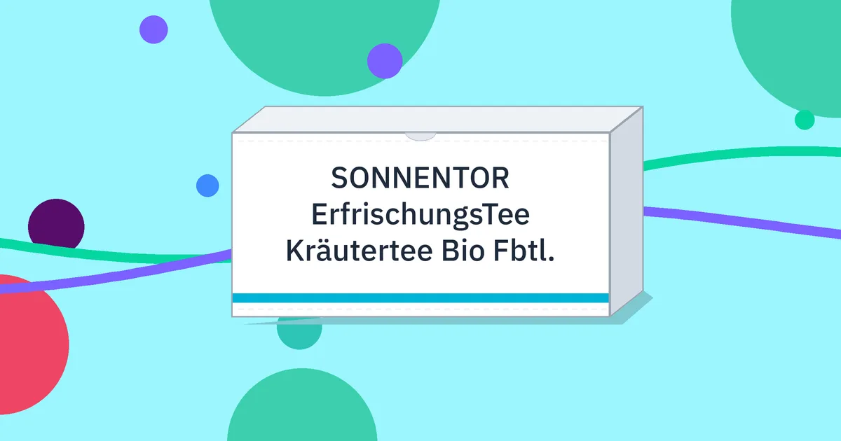 Symbolbild: Packung mit der Aufschrift SONNENTOR ErfrischungsTee Kräutertee Bio Fbtl. (PZN 18903286) – Verfügbarkeit und Bezug in Apotheken in Frankfurt am Main