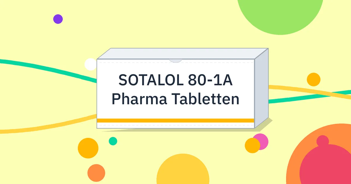 Symbolbild: Packung mit der Aufschrift SOTALOL 80-1A Pharma Tabletten (PZN 00097086) – Verfügbarkeit und Bezug in Apotheken in Frankfurt am Main