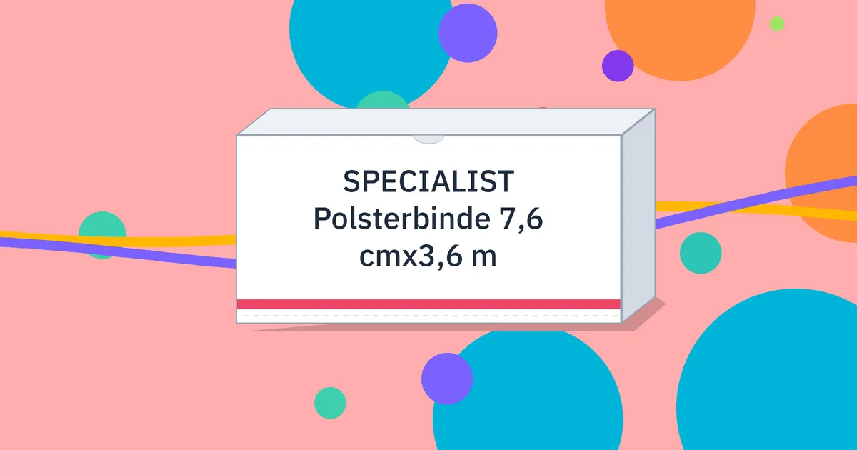 Symbolbild: Packung mit der Aufschrift SPECIALIST Polsterbinde 7,6 cmx3,6 m (PZN 02268824) – Verfügbarkeit und Bezug in Apotheken in Frankfurt am Main