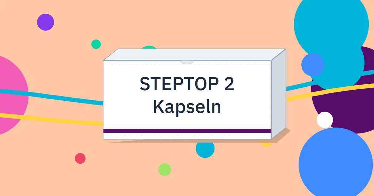 Symbolbild: Packung mit der Aufschrift STEPTOP 2 Kapseln (PZN 13568699) – Verfügbarkeit und Bezug in Apotheken in Frankfurt am Main