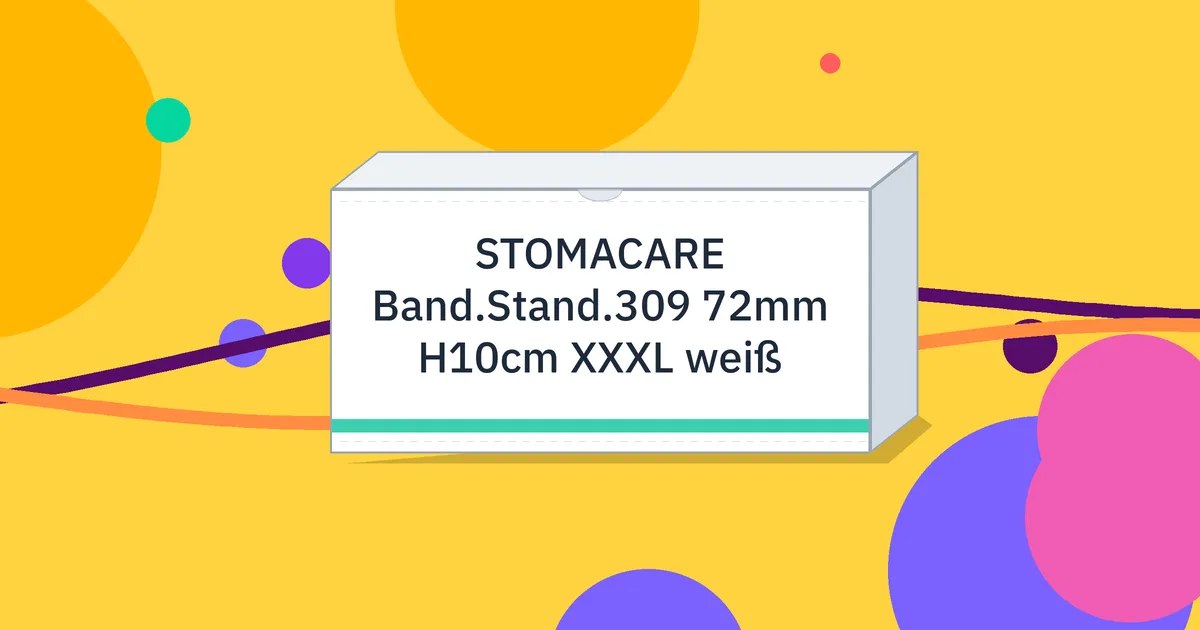 Symbolbild: Packung mit der Aufschrift STOMACARE Band.Stand.309 72mm H10cm XXXL weiß (PZN 01053599) – Verfügbarkeit und Bezug in Apotheken in Frankfurt am Main