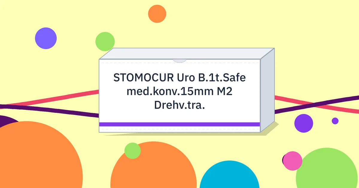Symbolbild: Packung mit der Aufschrift STOMOCUR Uro B.1t.Safe med.konv.15mm M2 Drehv.tra. (PZN 17557882) – Verfügbarkeit und Bezug in Apotheken in Frankfurt am Main