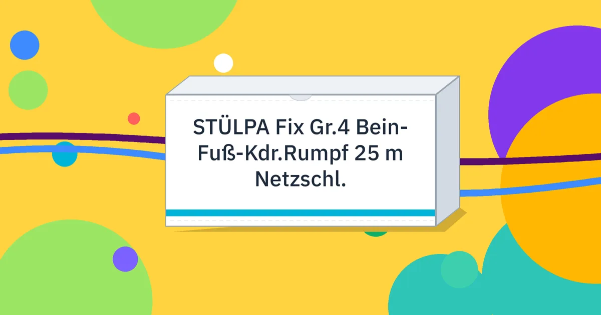 Symbolbild: Packung mit der Aufschrift STÜLPA Fix Gr.4 Bein-Fuß-Kdr.Rumpf 25 m Netzschl. (PZN 19542040) – Verfügbarkeit und Bezug in Apotheken in Frankfurt am Main