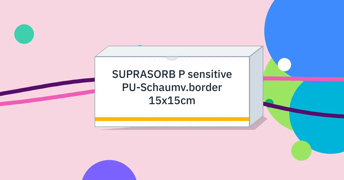 Symbolbild: Packung mit der Aufschrift SUPRASORB P sensitive PU-Schaumv.border 15x15cm (PZN 19763338) – Verfügbarkeit und Bezug in Apotheken in Frankfurt am Main
