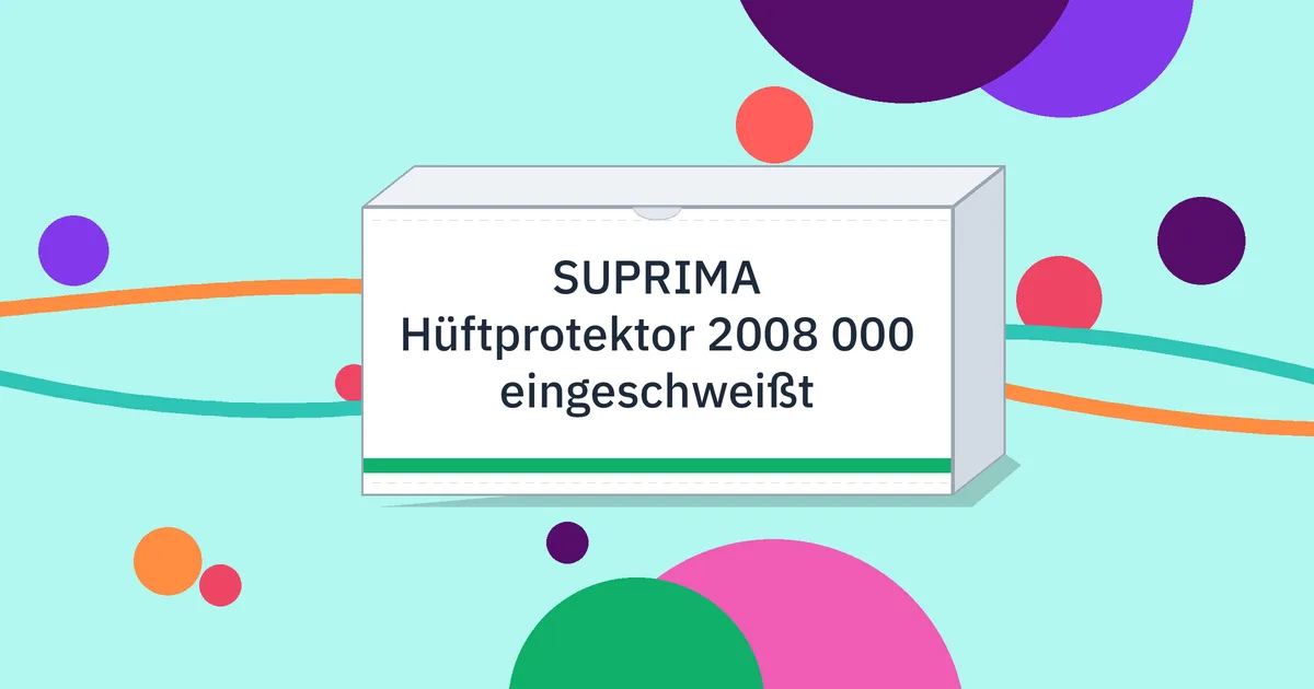 Symbolbild: Packung mit der Aufschrift SUPRIMA Hüftprotektor 2008 000 eingeschweißt (PZN 01743683) – Verfügbarkeit und Bezug in Apotheken in Frankfurt am Main