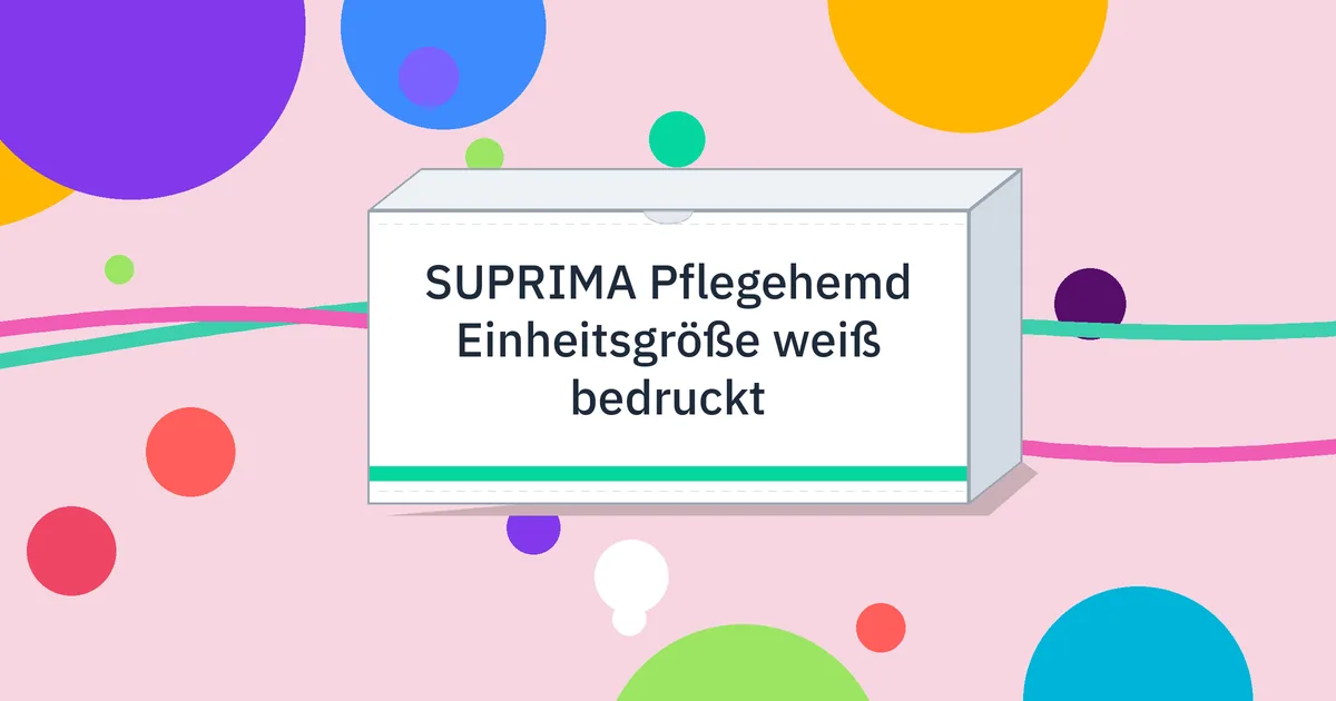 Symbolbild: Packung mit der Aufschrift SUPRIMA Pflegehemd Einheitsgröße weiß bedruckt (PZN 14302897) – Verfügbarkeit und Bezug in Apotheken in Frankfurt am Main