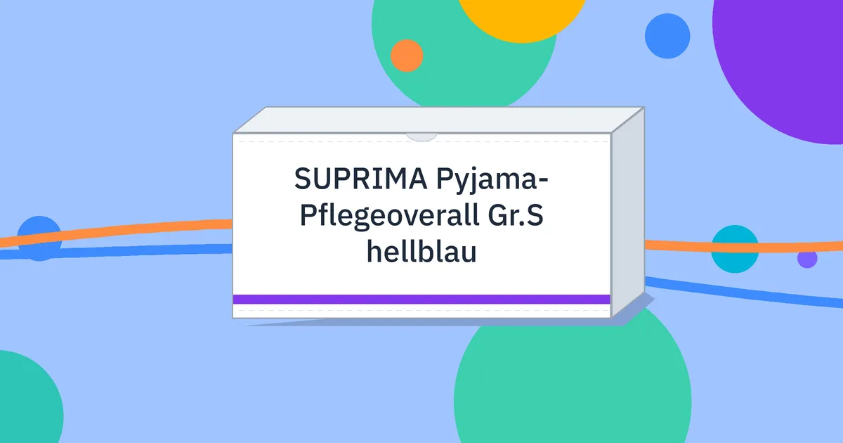 Symbolbild: Packung mit der Aufschrift SUPRIMA Pyjama-Pflegeoverall Gr.S hellblau (PZN 10914563) – Verfügbarkeit und Bezug in Apotheken in Frankfurt am Main