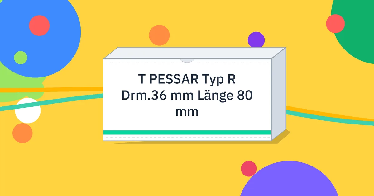 Symbolbild: Packung mit der Aufschrift T PESSAR Typ R Drm.36 mm Länge 80 mm (PZN 09336204) – Verfügbarkeit und Bezug in Apotheken in Frankfurt am Main