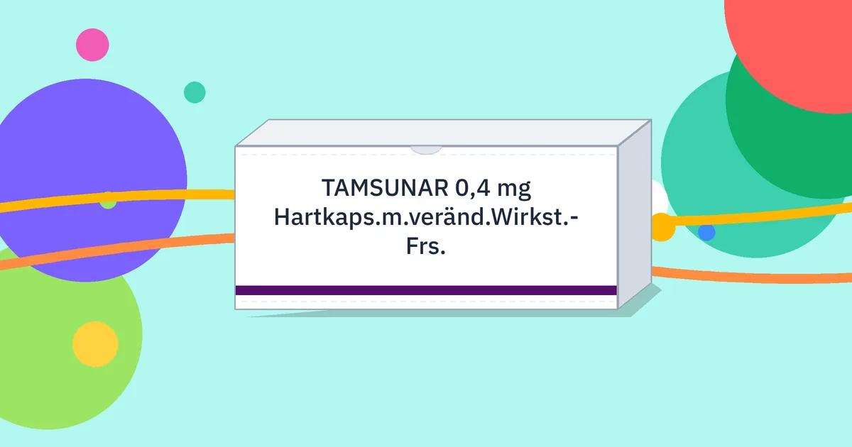 Symbolbild: Packung mit der Aufschrift TAMSUNAR 0,4 mg Hartkaps.m.veränd.Wirkst.-Frs. (PZN 01077364) – Verfügbarkeit und Bezug in Apotheken in Frankfurt am Main