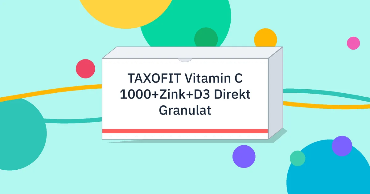 Symbolbild: Packung mit der Aufschrift TAXOFIT Vitamin C 1000+Zink+D3 Direkt Granulat (PZN 18652909) – Verfügbarkeit und Bezug in Apotheken in Frankfurt am Main
