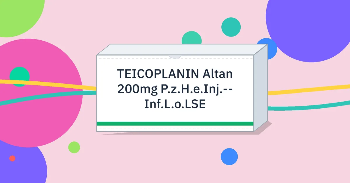 Symbolbild: Packung mit der Aufschrift TEICOPLANIN Altan 200mg P.z.H.e.Inj.--Inf.L.o.LSE (PZN 17263577) – Verfügbarkeit und Bezug in Apotheken in Frankfurt am Main